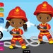 Firefighter Clipart, Vector Fireman, Afro Little Boy, Girl, Fire Hose ...