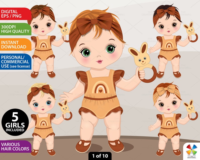 Baby Boho Clipart Vector Bohemian Cute Baby Girl Clipart - Etsy