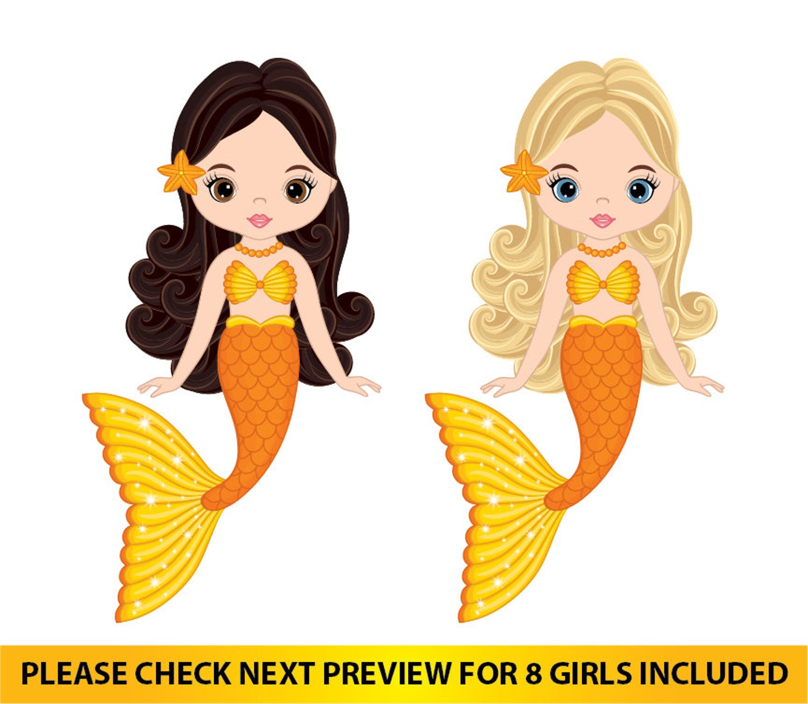 Mermaids Clipart Vector Mermaids Clipart Fish Girls - Etsy