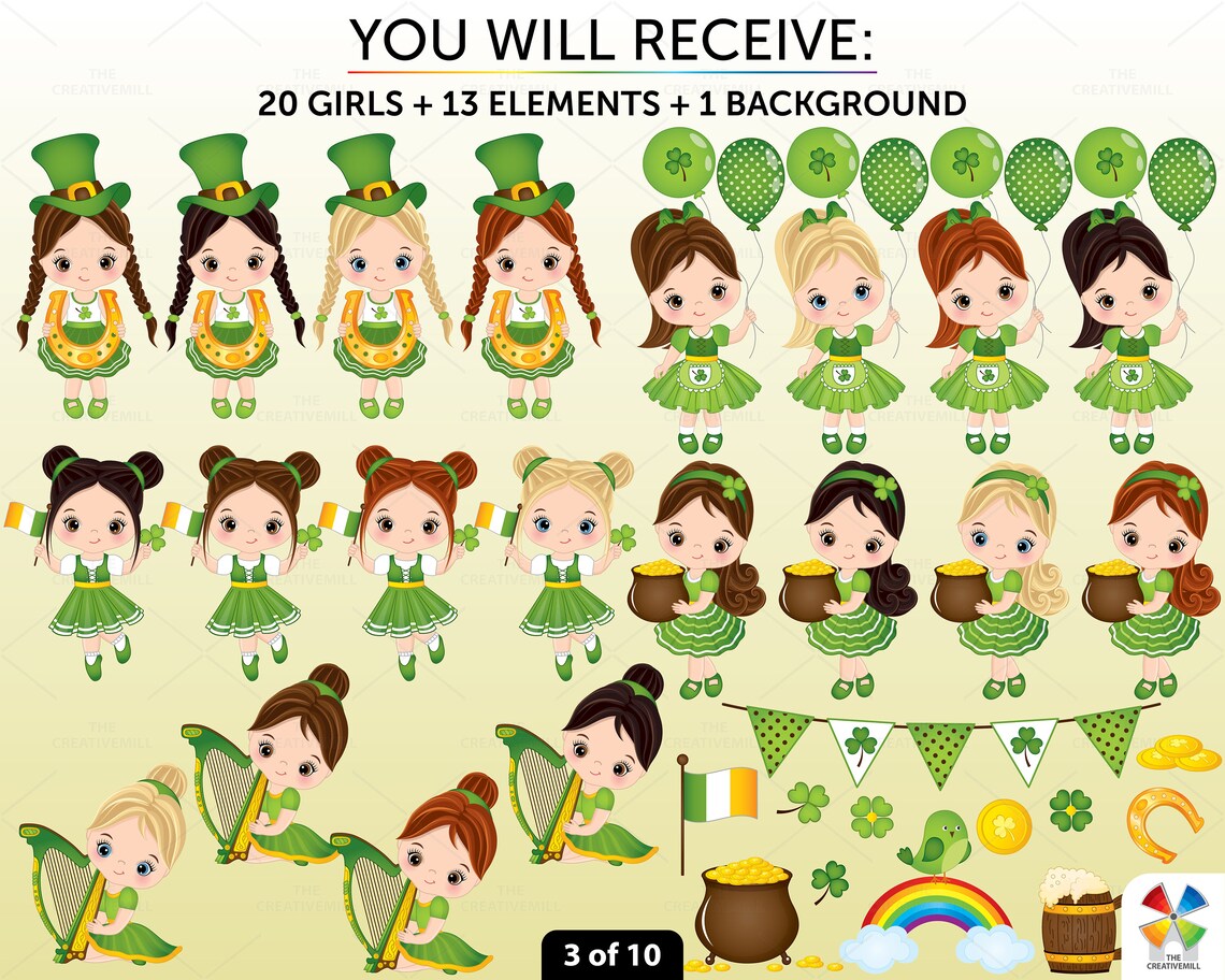 St. Patrick Girls Clipart Vector St. Patrick Clipart Little - Etsy