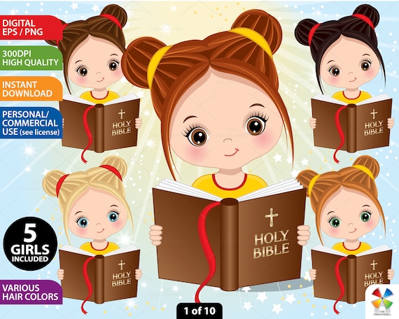 Child Reading Bible Clipart