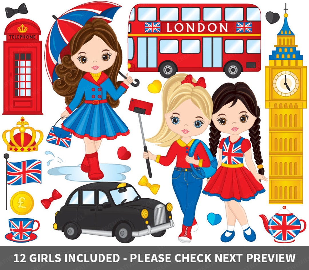 London Clipart - Vector London Clipart, Girls Clipart, Big Ben Clipart ...