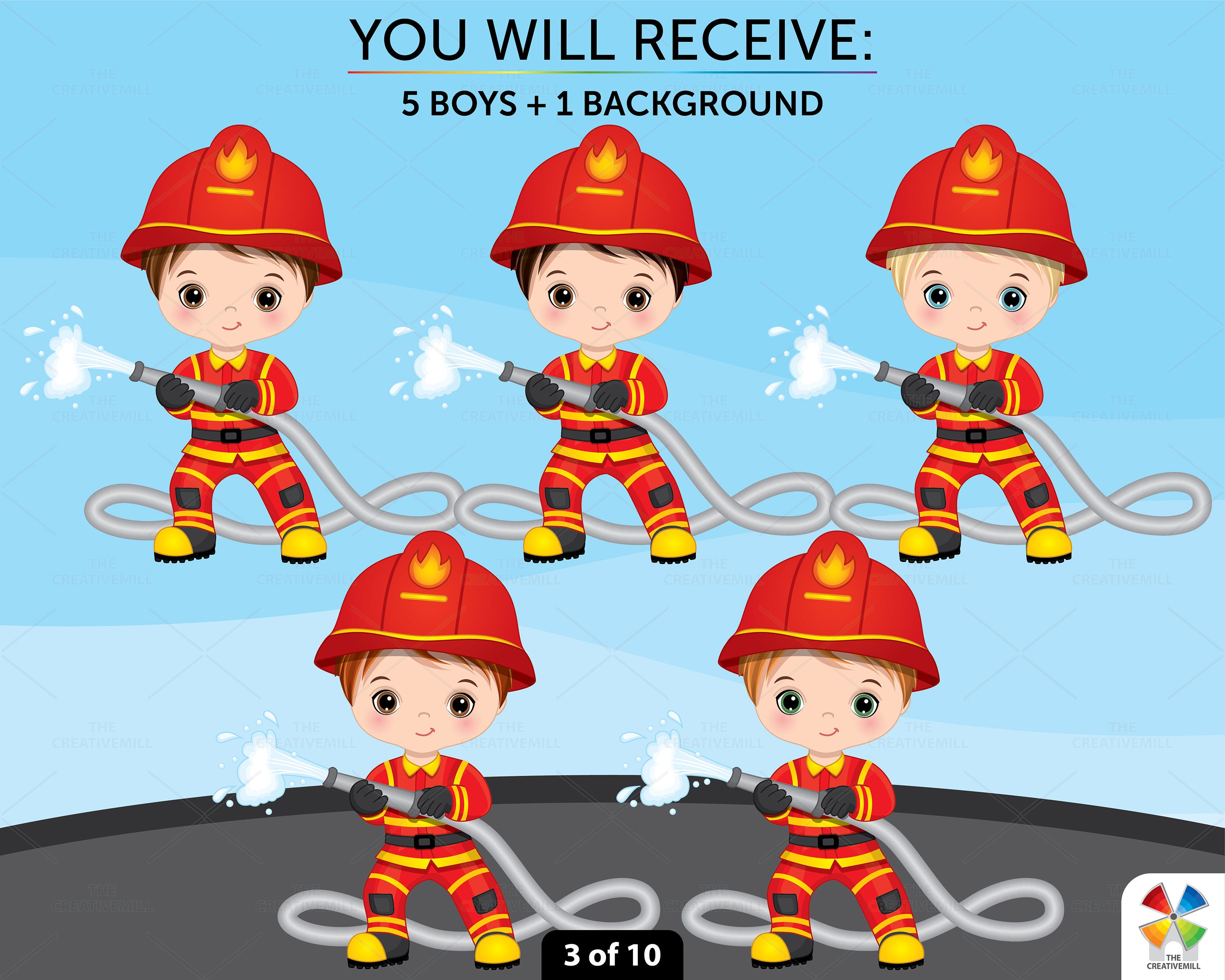 Boy Firefighter Clipart Vector Fireman Clipart Little Boy - Etsy