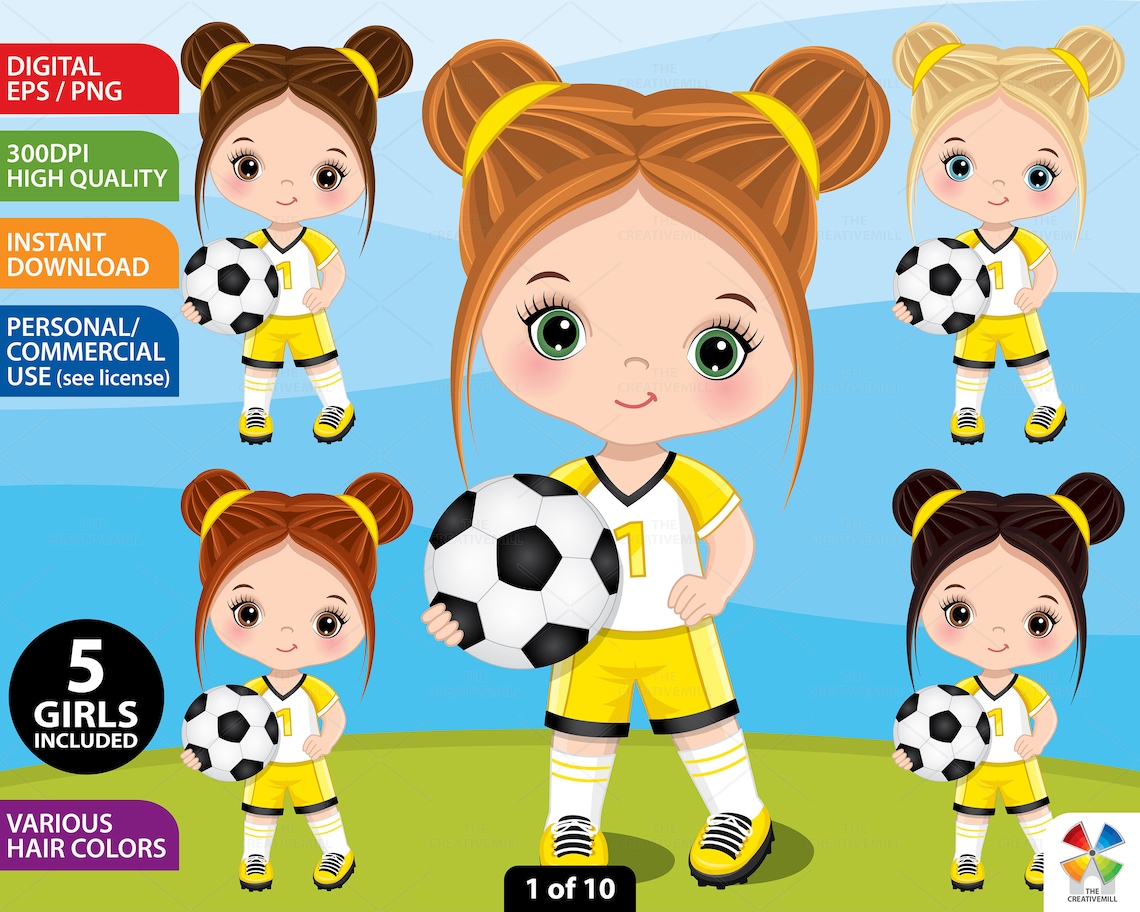 Soccer Girl Clipart Vector Football Cute Little Girl Sport - Etsy