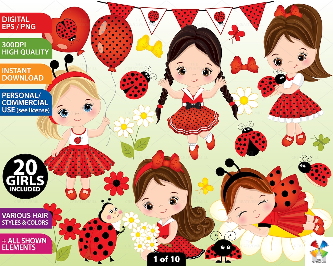 Ladybug Clipart - Vector Ladybird Clipart, Girl Clipart, Ladybug Girls ...