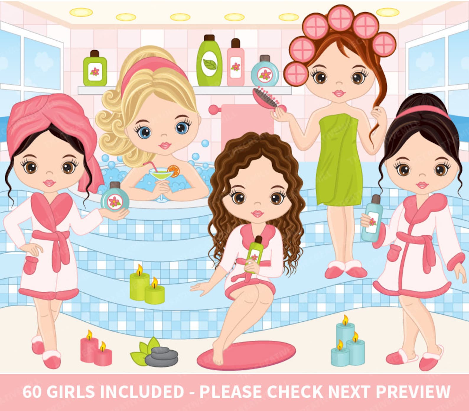 60 Spa Girls Clipart-vector Spa Girl Spa Party Clipart Spa | Etsy