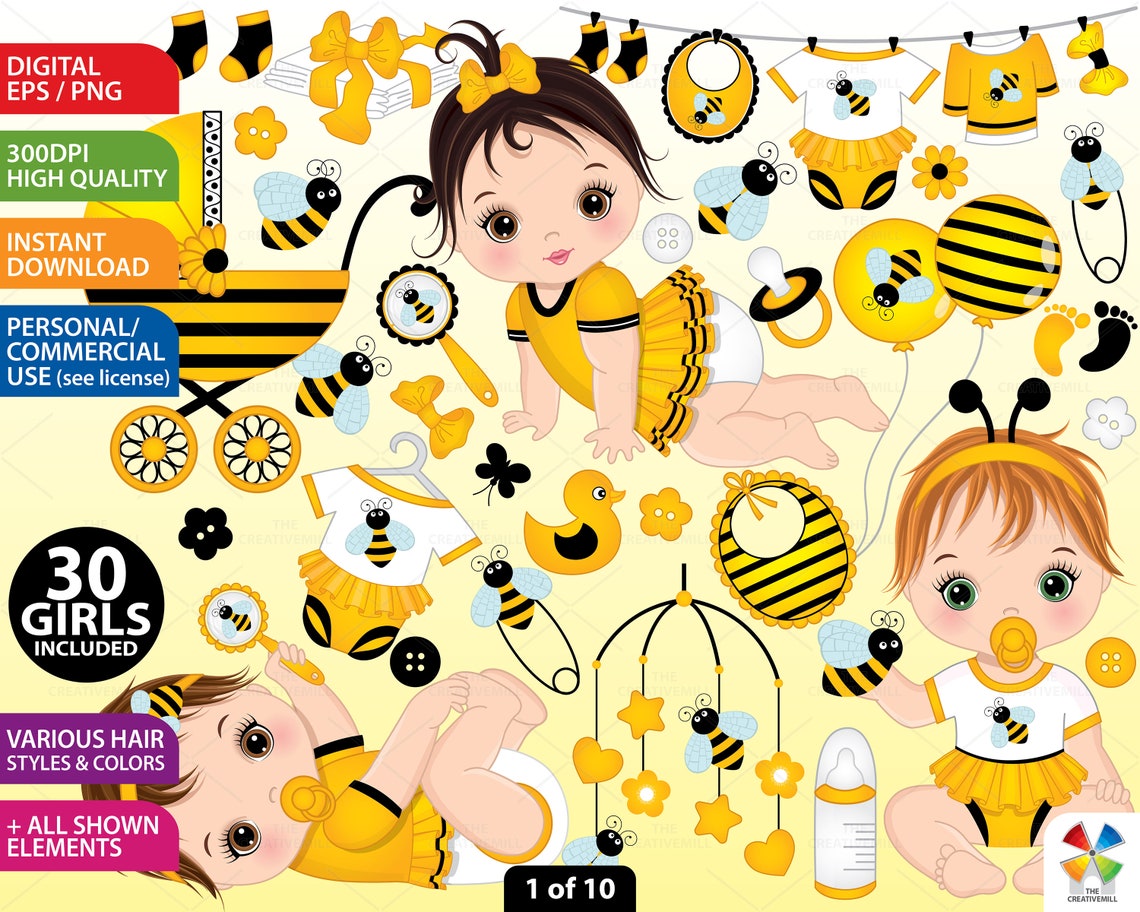 Bee Baby Girl Clipart Vector Baby Clipart Sticker Clipart - Etsy
