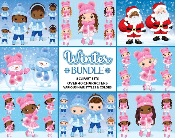 Winter Clipart Bundle Vector Winter Kids Afro Boy & Girl - Etsy