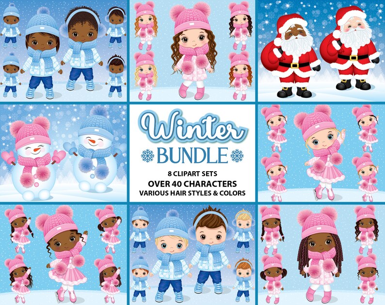 Winter Clipart Bundle Vector Winter Kids Afro Boy & Girl - Etsy