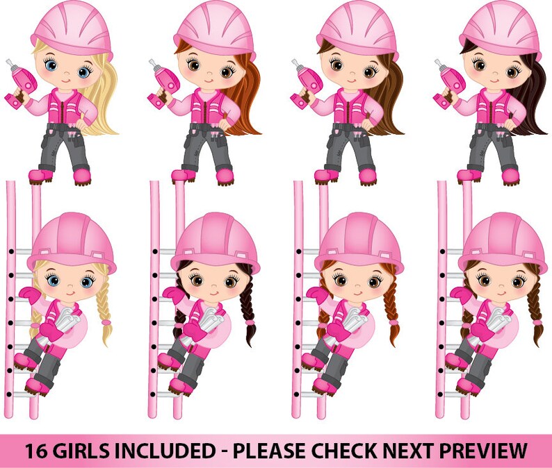 Construction Girls Clipart Vector Construction Little Girl - Etsy