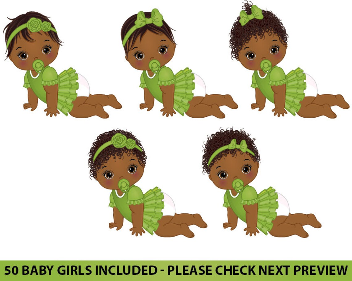 Green Baby Girl Clipart Vector Baby Clipart Afro Baby | Etsy