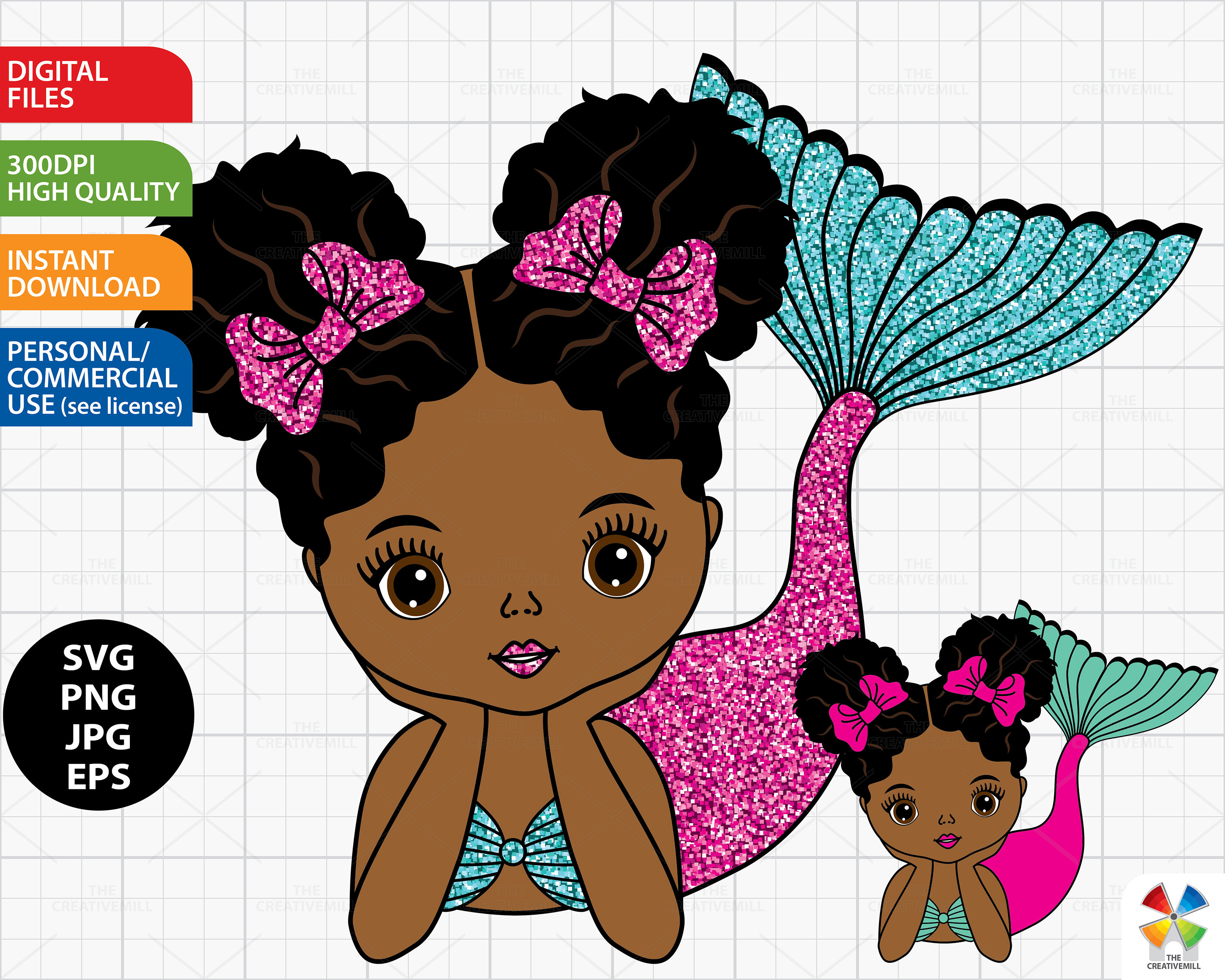 Mermaid Svg Fish Girl Clipart African American Svg - Etsy