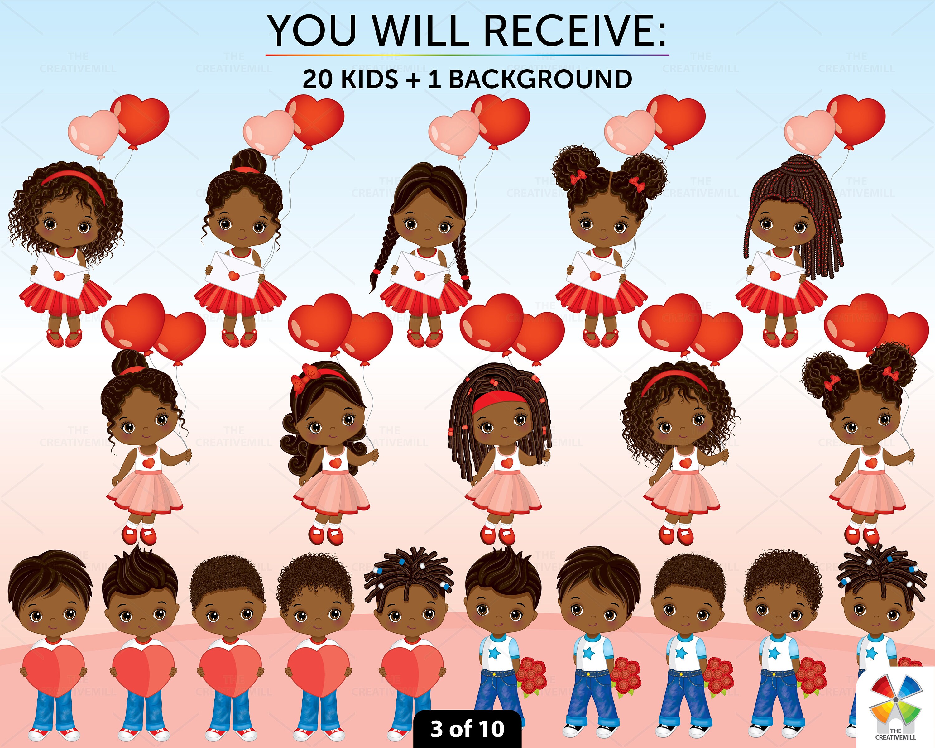 Valentines Day Kids Clipart Vector Love Kids Cute Afro - Etsy Australia
