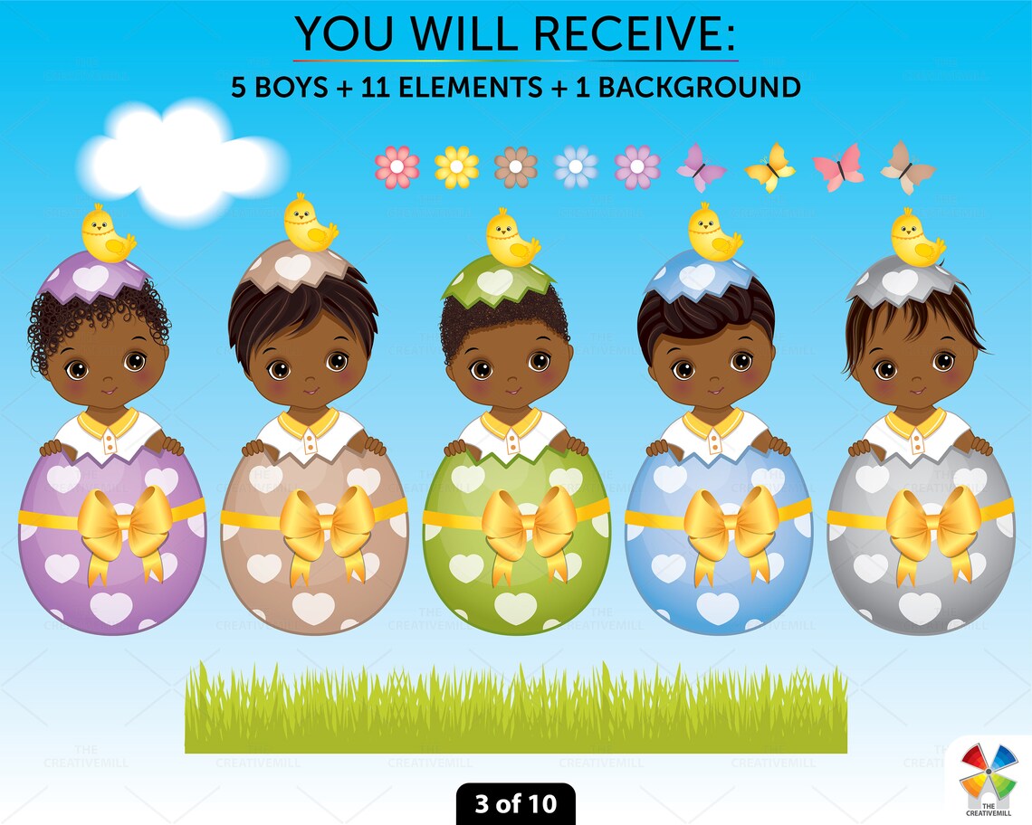 Easter Baby Clipart Vector Newborn Spring Black Baby Boy - Etsy