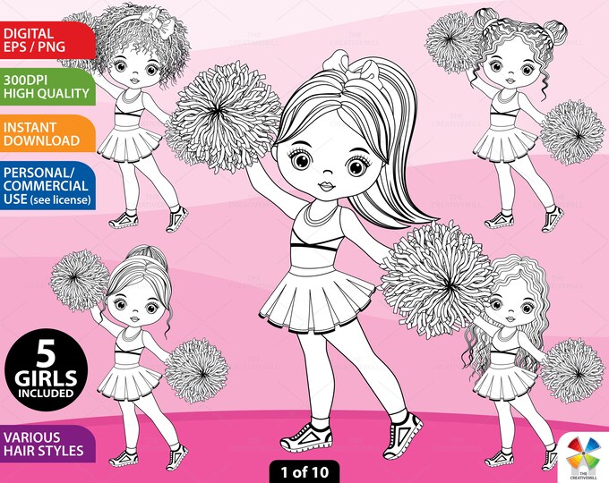 Stamp Cheerleader Clipart, Vector Pom Pom, Sport, Cheerleader PNG, Cute ...