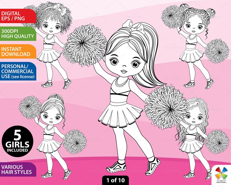 Stamp Cheerleader Clipart Vector Pom Pom Sport Cheerleader - Etsy