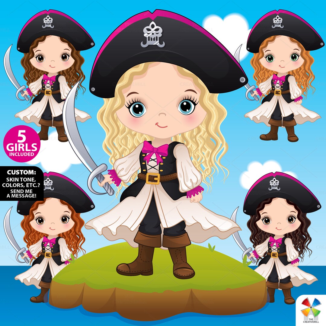 Pirate Girl Clipart, Vector Kids Adventure, Pirate Princess, Little ...