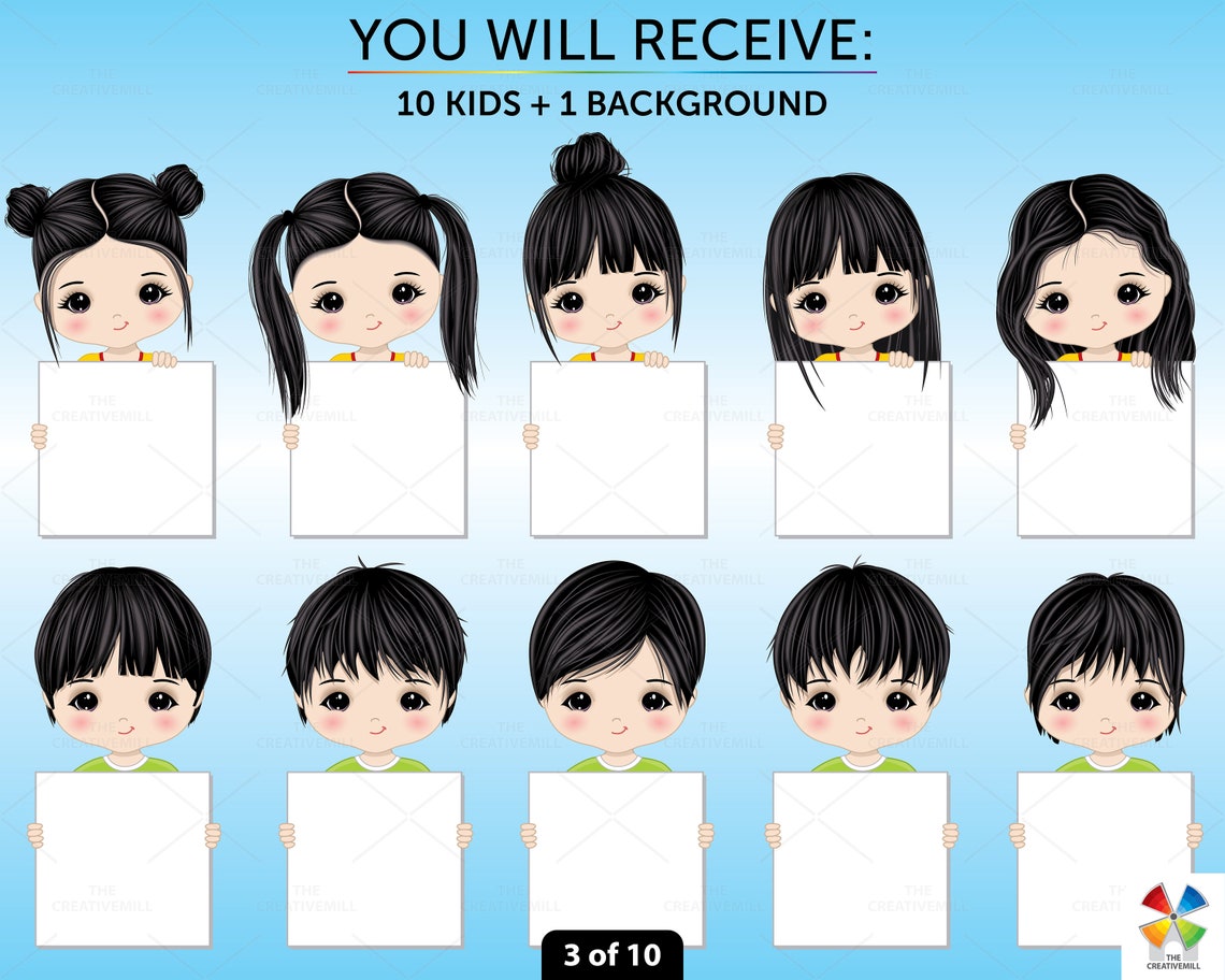 Asian Kids Holding Frames Clipart Vector School Students - Etsy