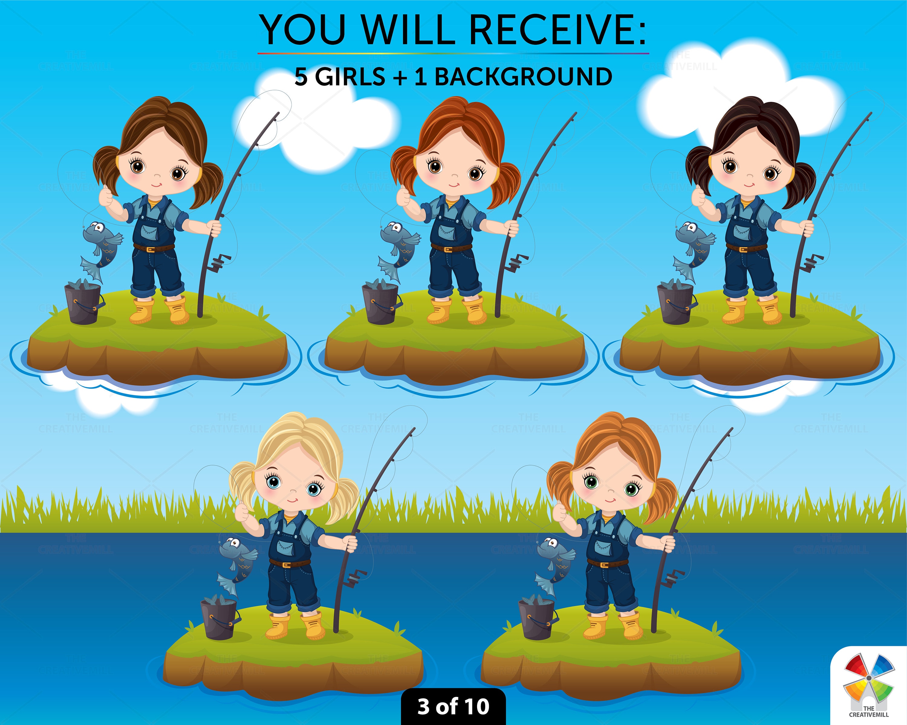 Girl Fishing Clip Art