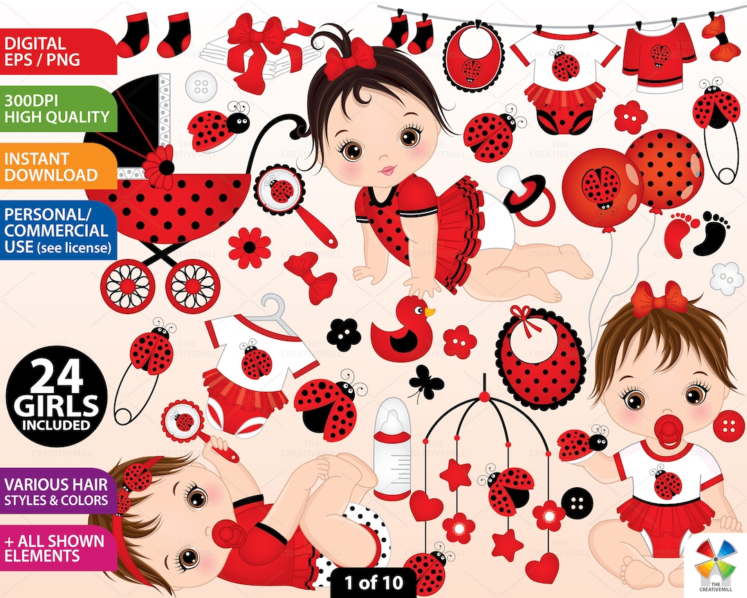 Ladybug Baby Girl Clipart - Vector Baby Clipart, Sticker Clipart ...