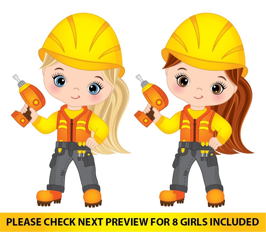 Construction Girls Clipart Vector Construction Clipart Girl - Etsy