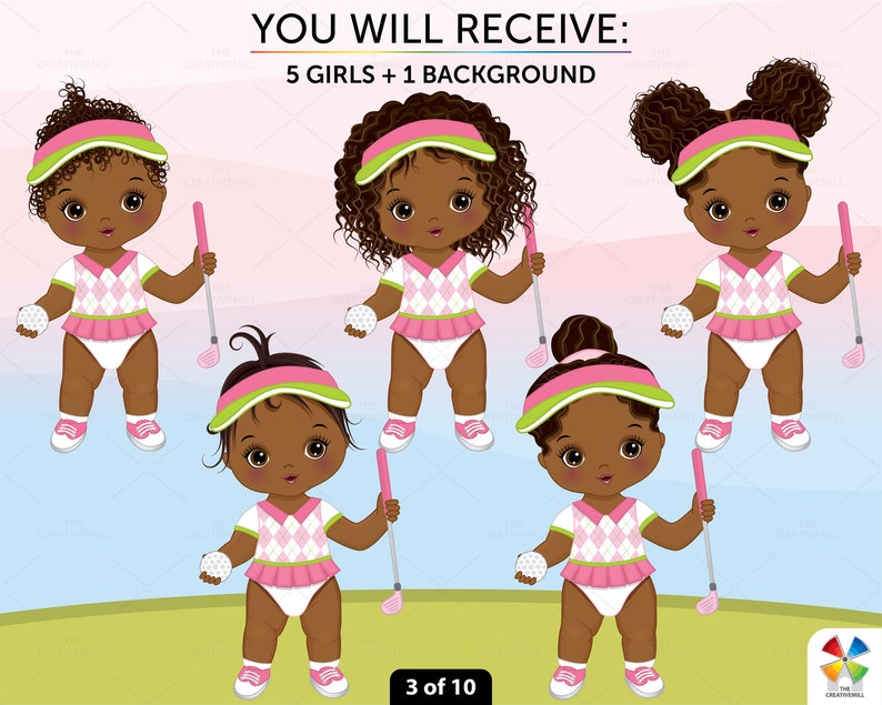 Golf Baby Girl Clipart Vector Golf Clipart Cute Black Baby - Etsy