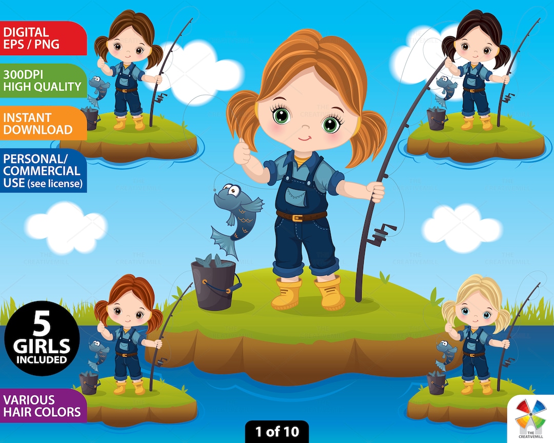 Fishing Girl Clipart, Vector Gone Fishing, Fisherwoman PNG, Fathers Day ...