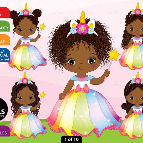 Unicorn Girl Clipart Vector Little Girl Clipart Princess - Etsy