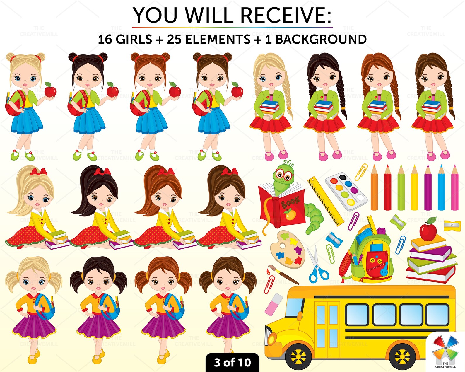 Back to School Clipart Vector School Clipart School Girls - Etsy