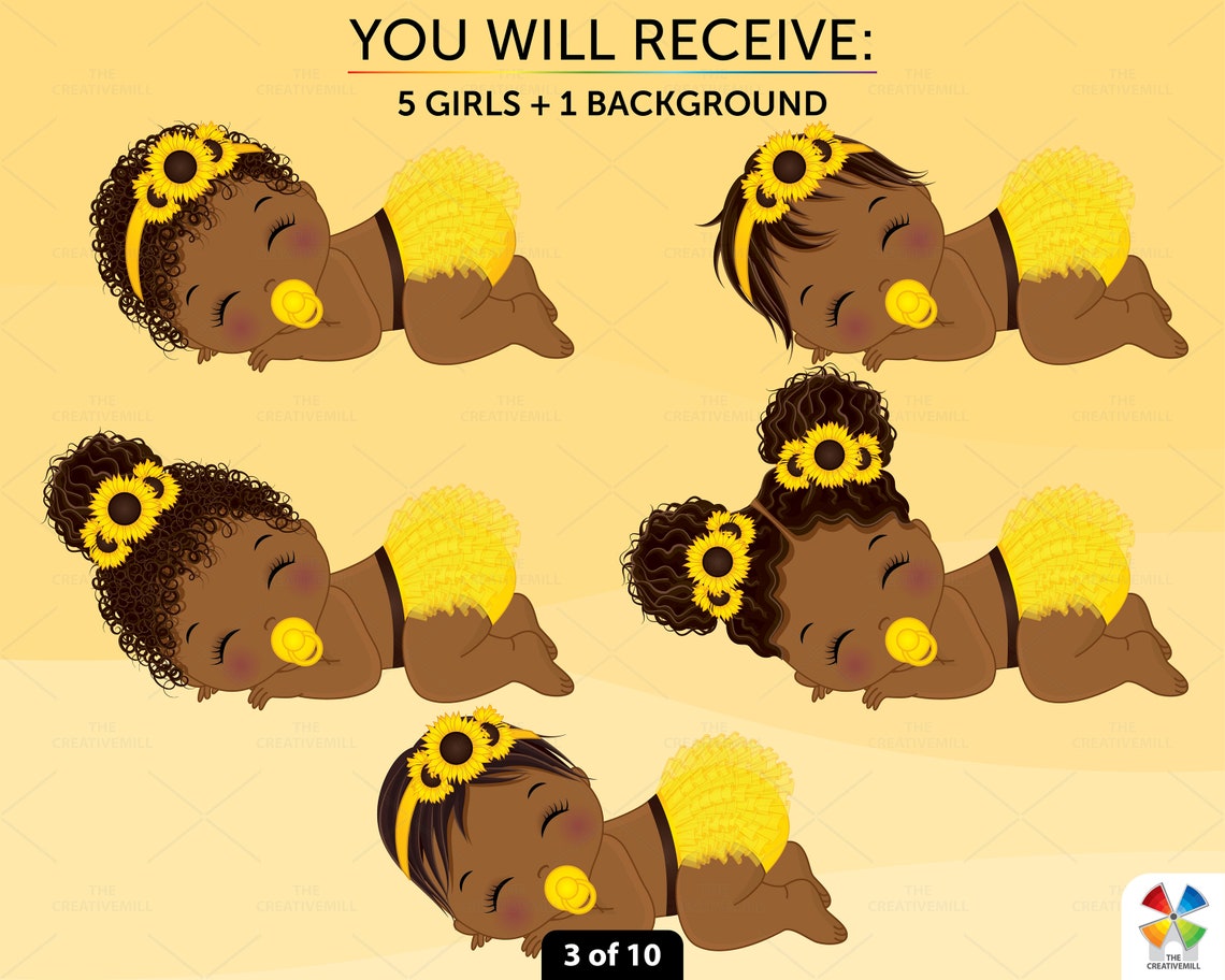 Sunflower Baby Girl Clipart Vector Newborn Yellow Baby - Etsy