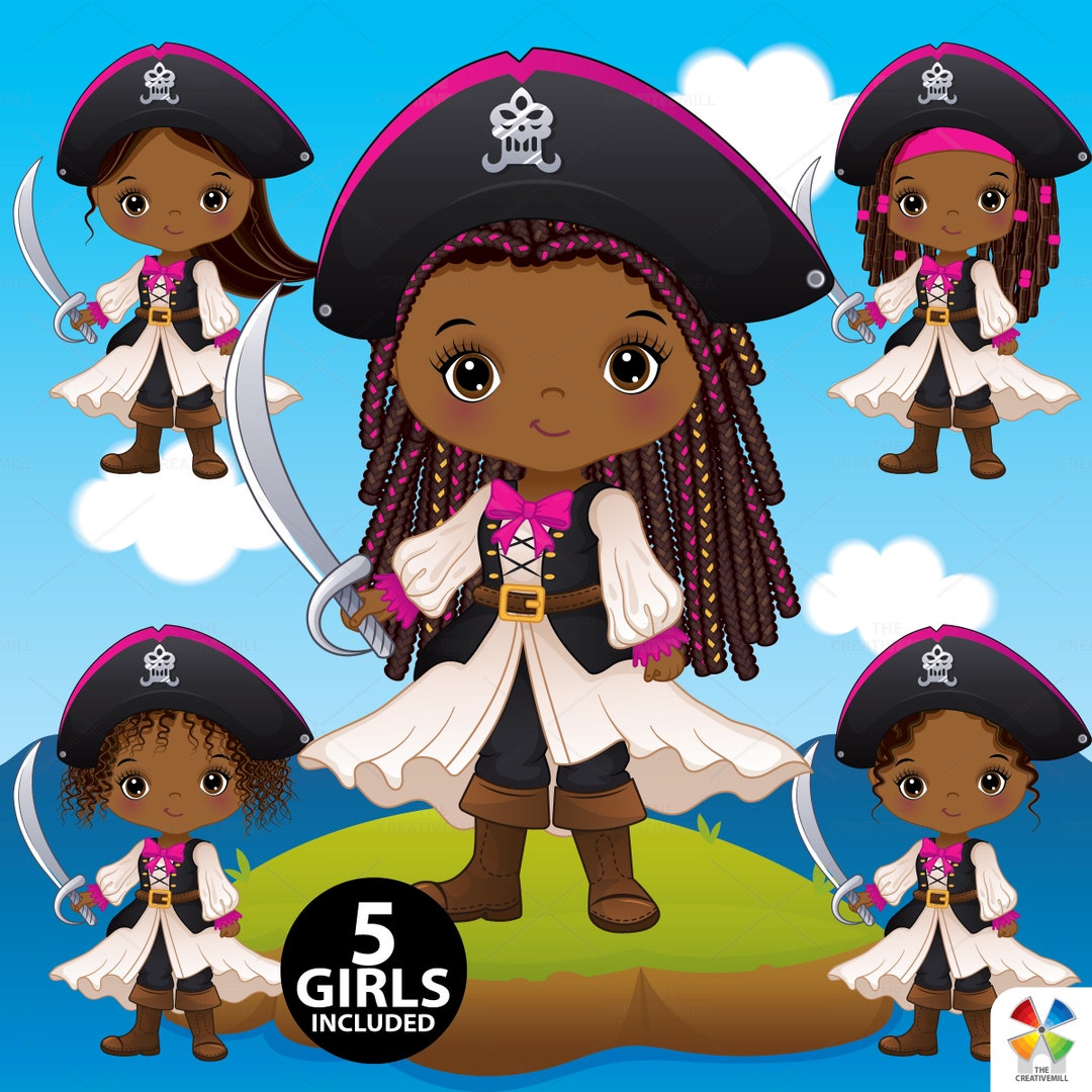 Pirate Girl Clipart, Vector Kids Adventure, Pirate Princess, African ...