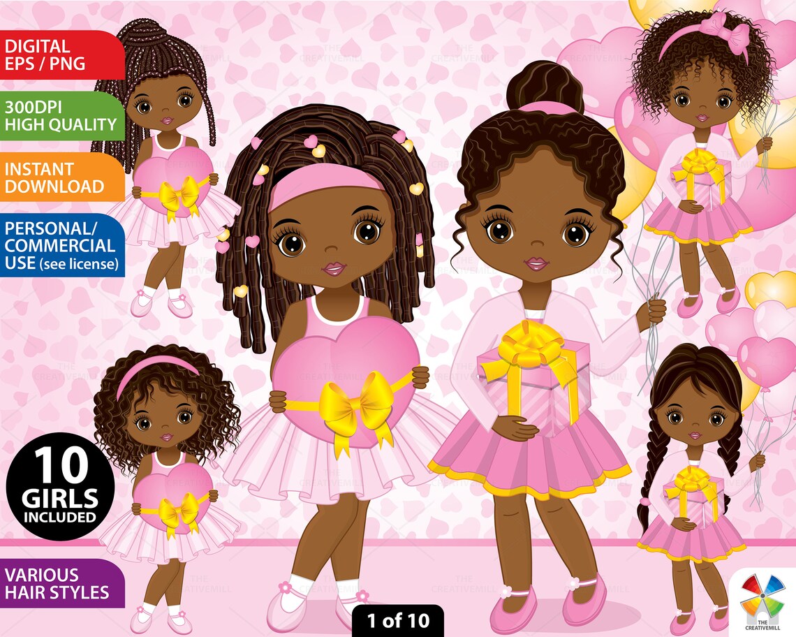 Valentines Day Clipart Vector Valentine Day African American - Etsy