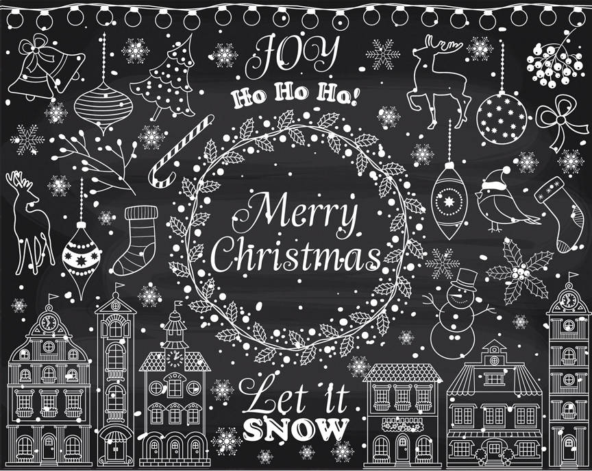 Chalkboard Christmas Clipart Vector Christmas Clipart Xmas | Etsy