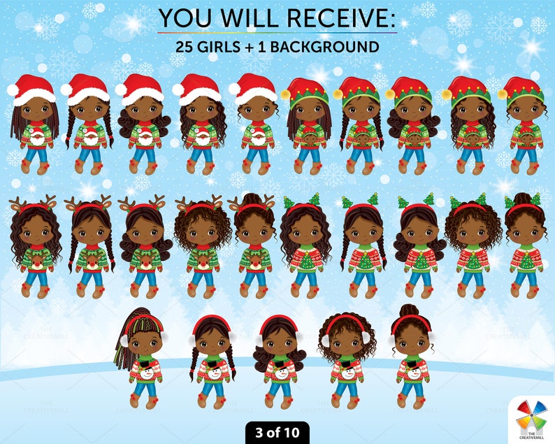 Christmas Girl Clipart Vector Little Girl Doll Character - Etsy