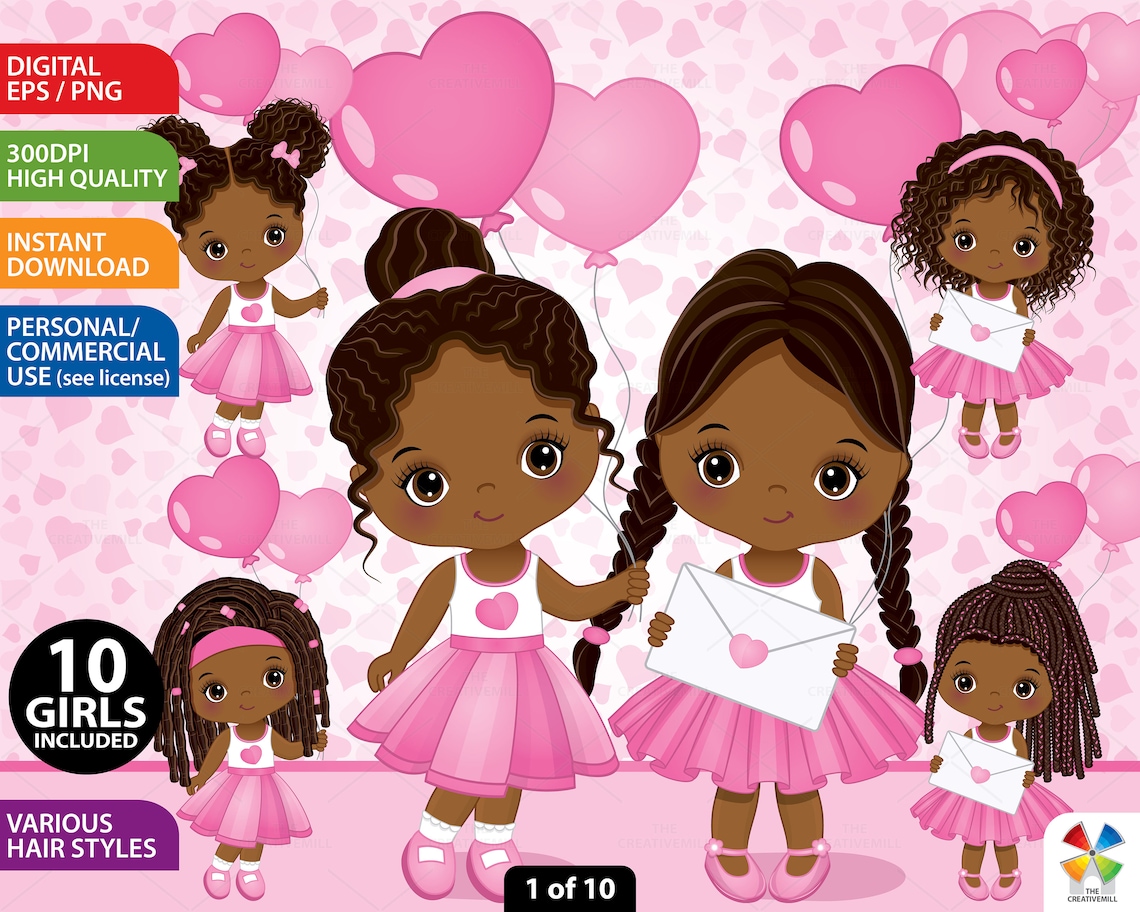 Valentines Day Girl Clipart Vector Valentine Day African - Etsy