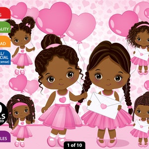 Valentines Day Girl Clipart, Vector Valentine Day, African American PNG ...