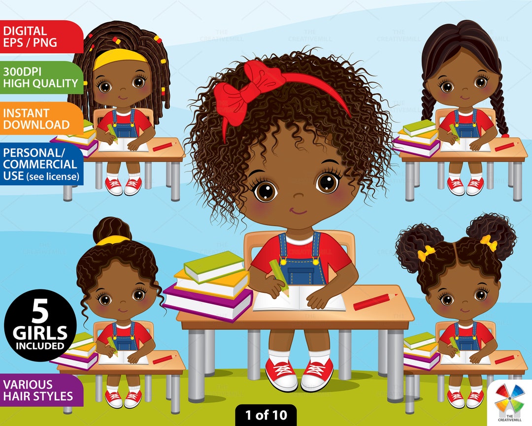 School Black Girl Clipart, Vector School Kid, African American, Study ...