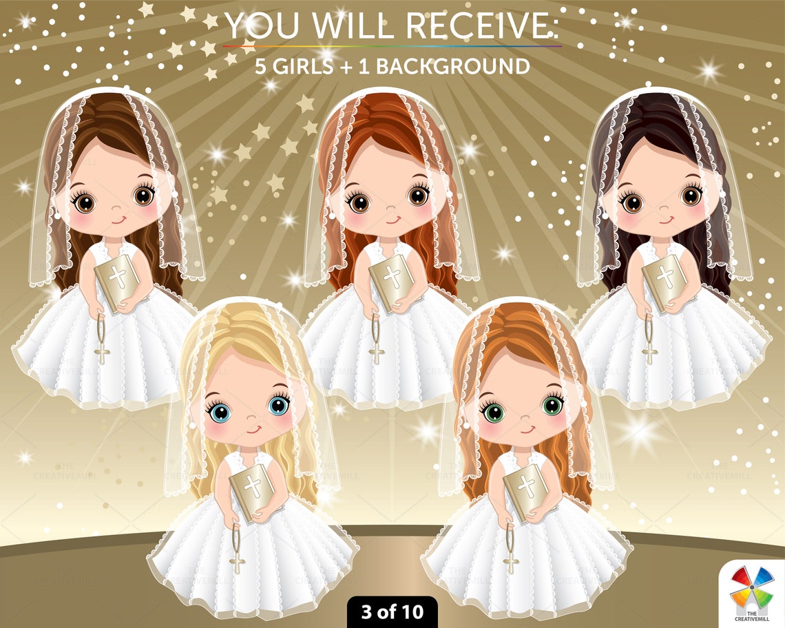 First Communion Clipart Vector Religious Cute Girl - Etsy