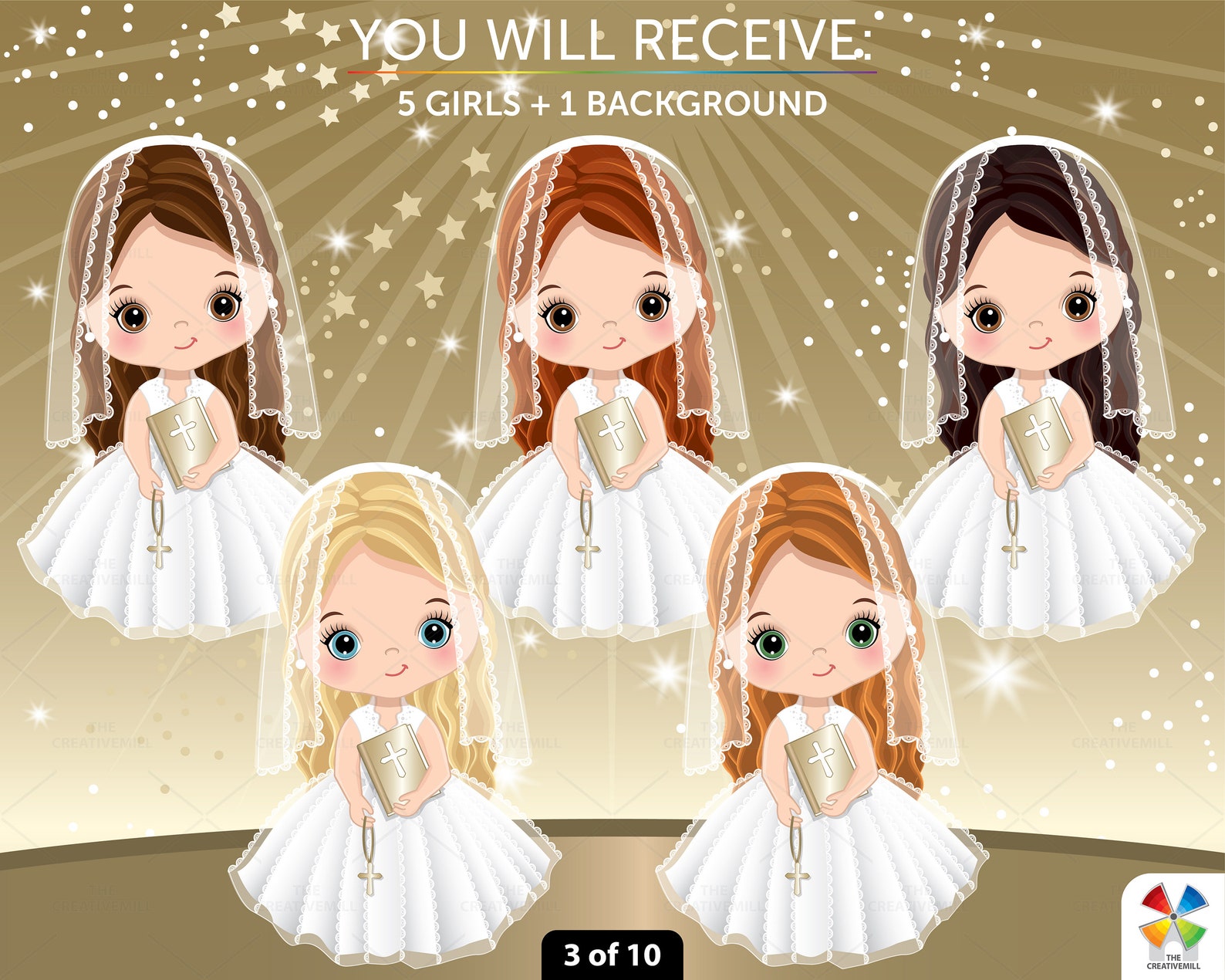 First Communion Clipart Vector Religious Cute Girl - Etsy
