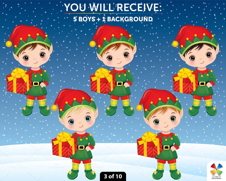 Christmas Elf Clipart Vector Xmas Elf Santa Helper Elves - Etsy