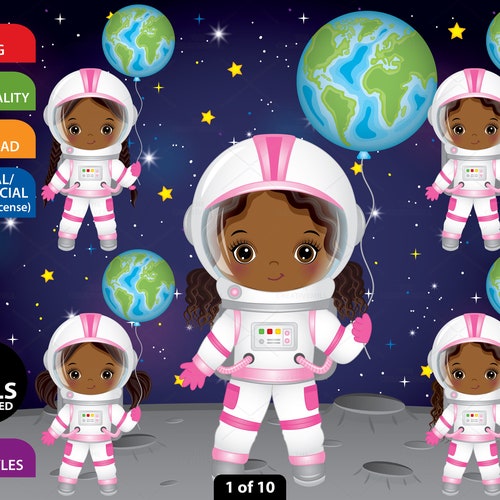 Girl Astronaut Clipart Vector Outer Space African American - Etsy