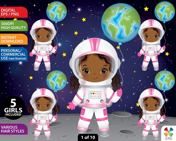 Girl Astronaut Clipart Vector Outer Space African American - Etsy