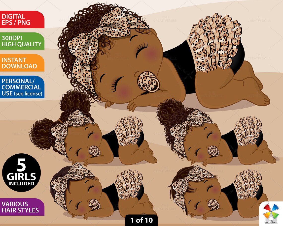 Black Baby Girl Clipart Vector Newborn Leopard Baby Baby - Etsy
