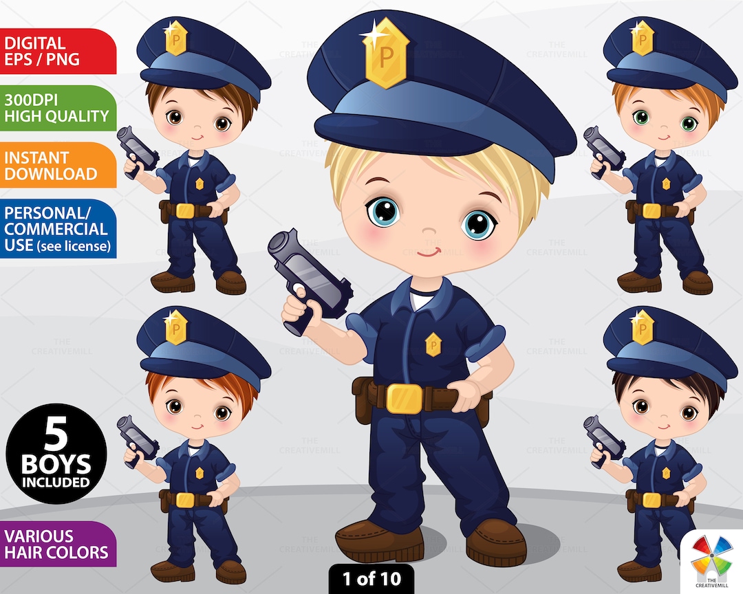 Police Officer Clipart, Vector Police Boy, Character, Policeman, Child ...