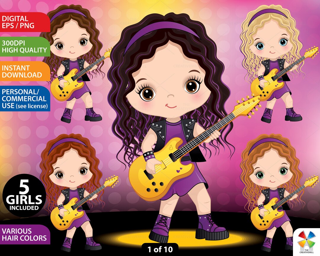 Rock Girl Clipart, Vector Rockstar, Little Girl PNG, Sublimation ...