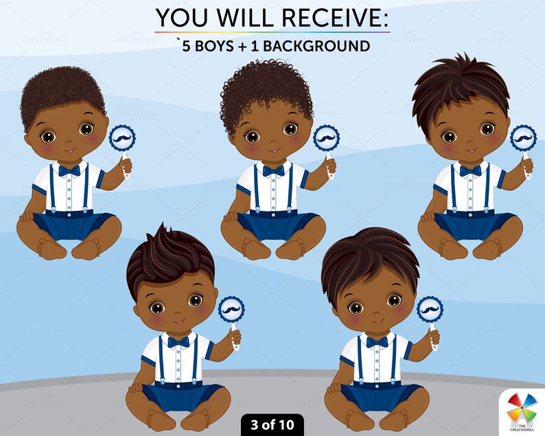 Little Man Clipart Vector Black Baby Clipart Baby Shower - Etsy