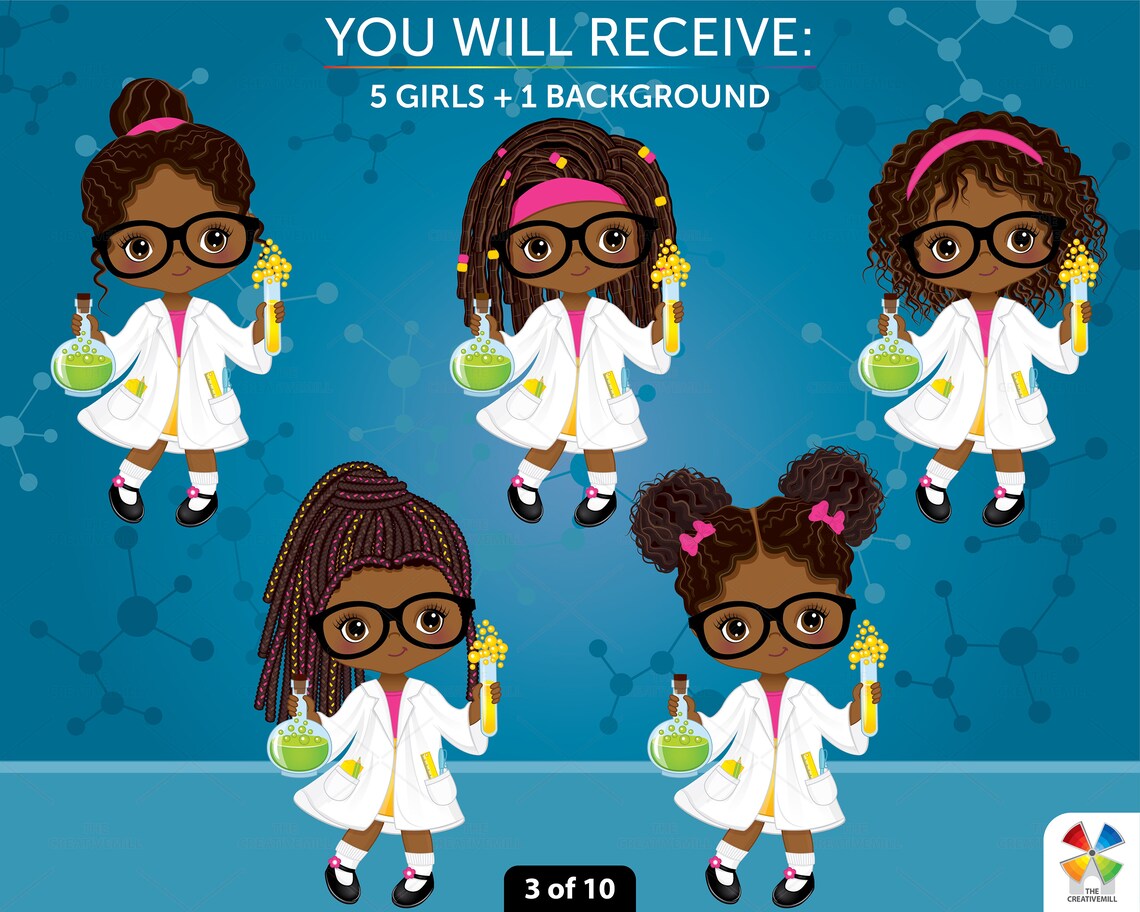 Little Scientist Clipart Vector Chemistry Afro Student PNG - Etsy