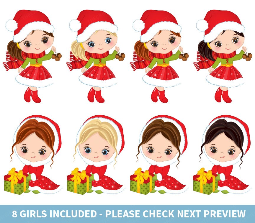 Christmas Clipart Vector Christmas Clipart Little Girls - Etsy