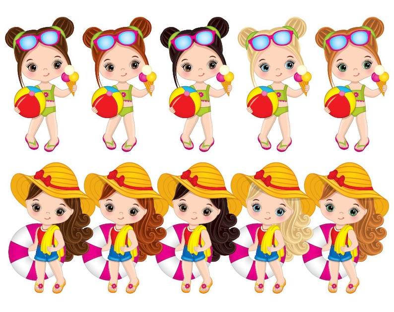Beach Clipart Vector Beach Clipart Girl Clipart Pool | Etsy