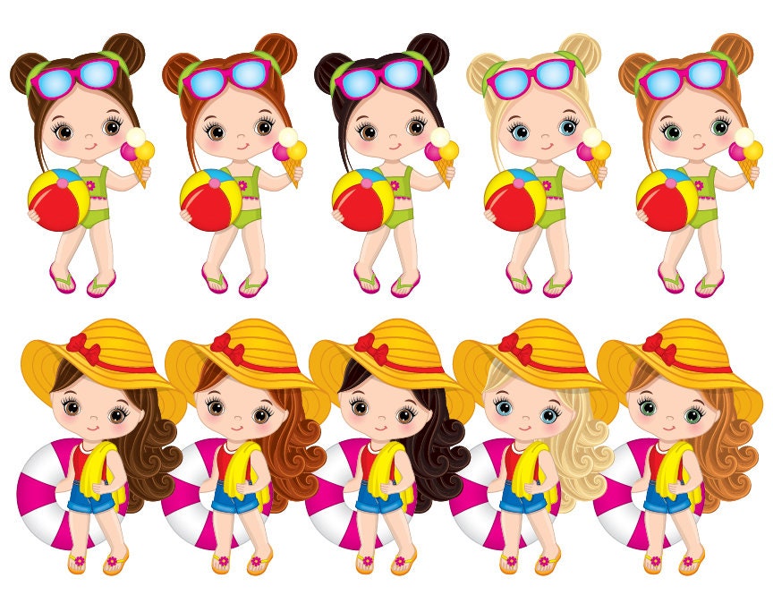 Beach Clipart Vector Beach Clipart Girl Clipart Pool | Etsy UK